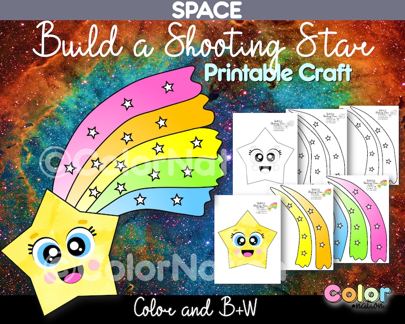 Build a Shooting Star Printable Craft - Outer Space Coloring Pages - Etsy