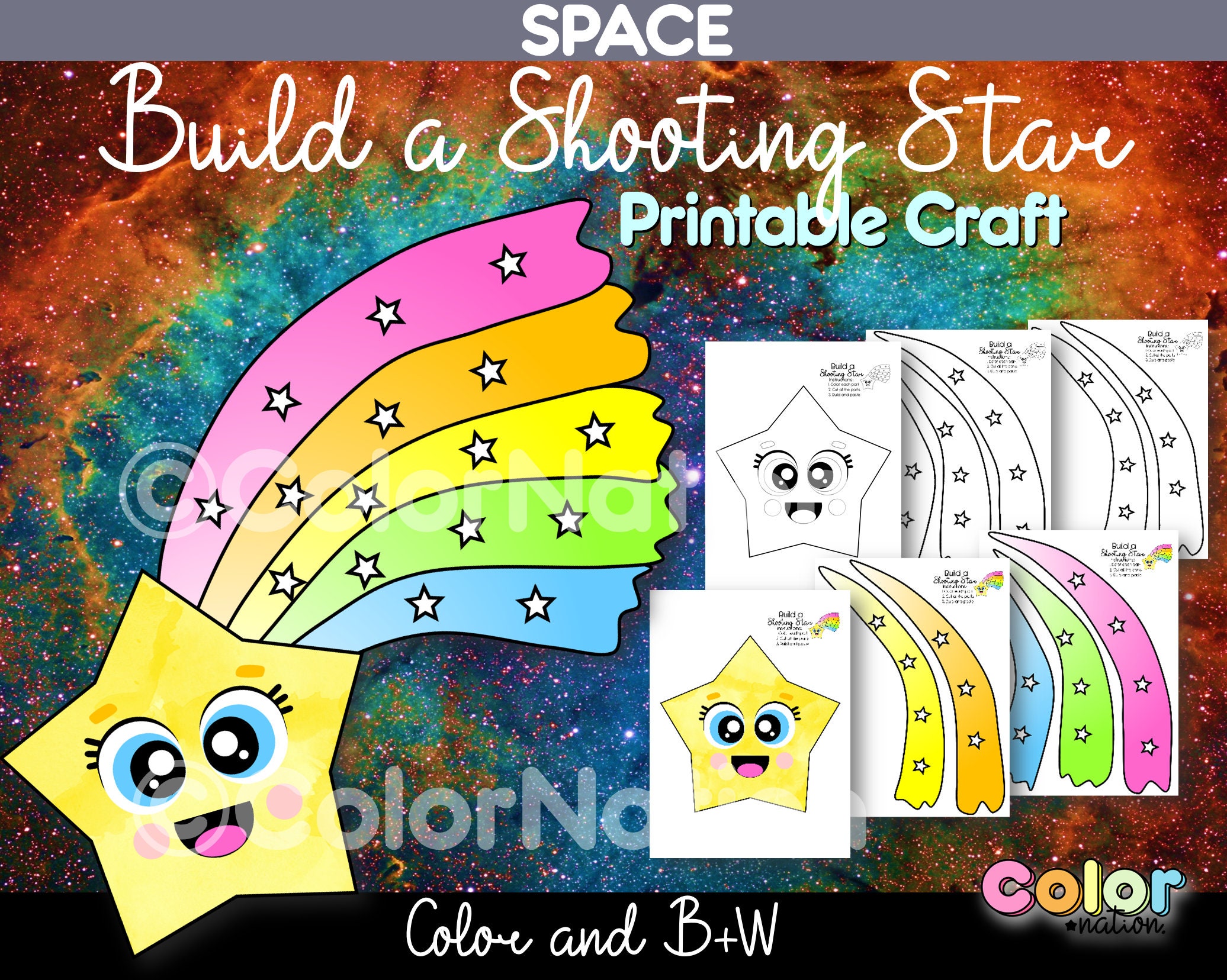 Build a Shooting Star Printable Craft - Outer Space Coloring Pages - Etsy