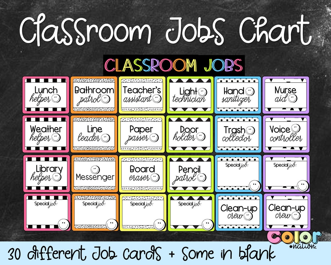 Classroom Jobs Chart, Cards | Classroom Management | Classroom Decor ...