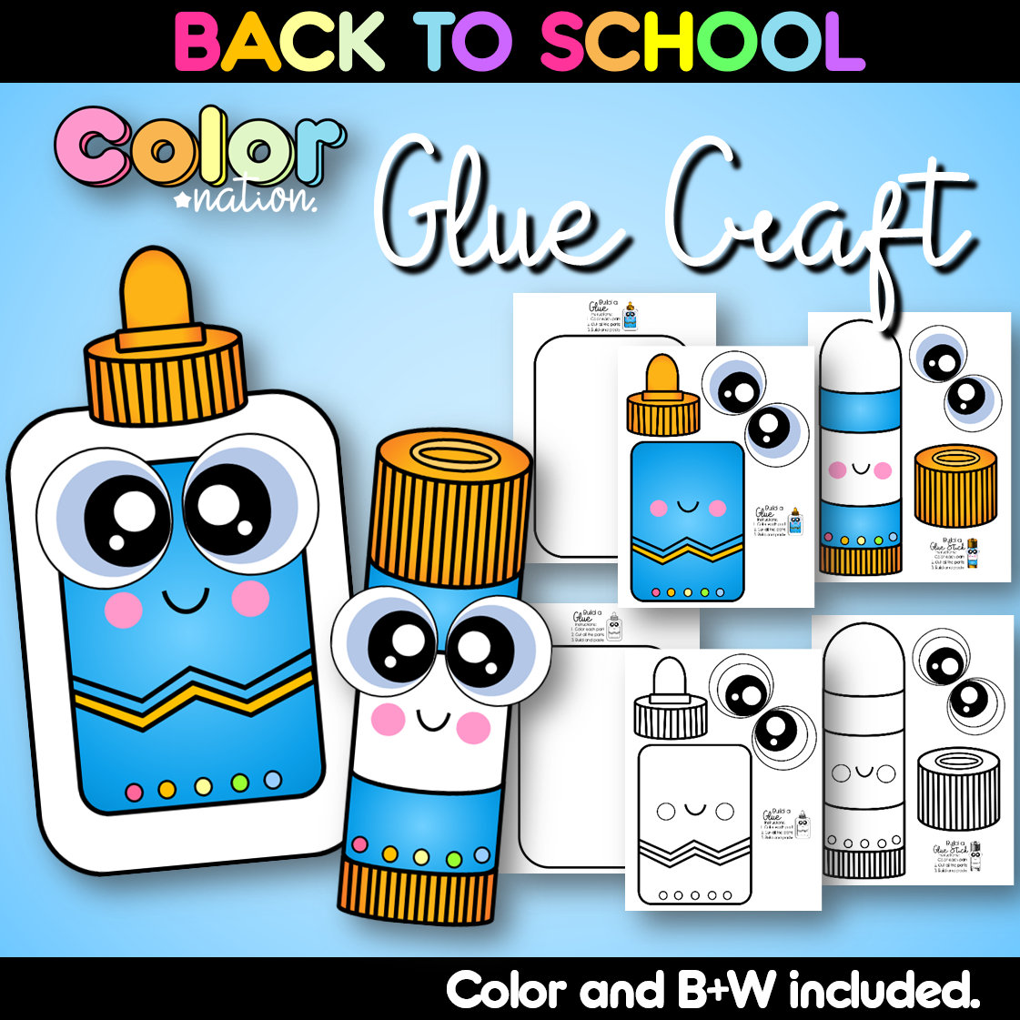 Back to School Glue Stick Craft Kindergarten Bulletin Board Activity ...