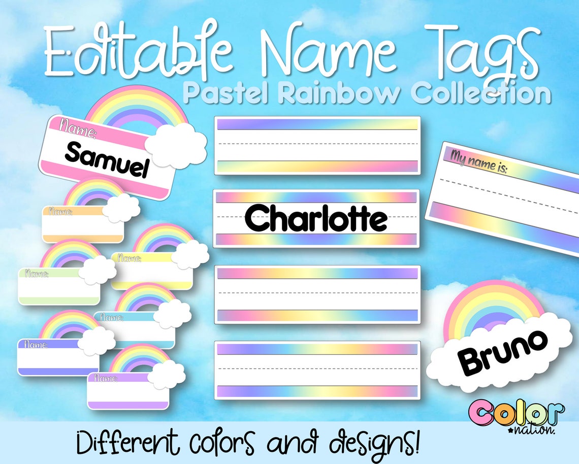 Pastel Rainbow Student Name Tags: Editable Classroom Decor - Etsy