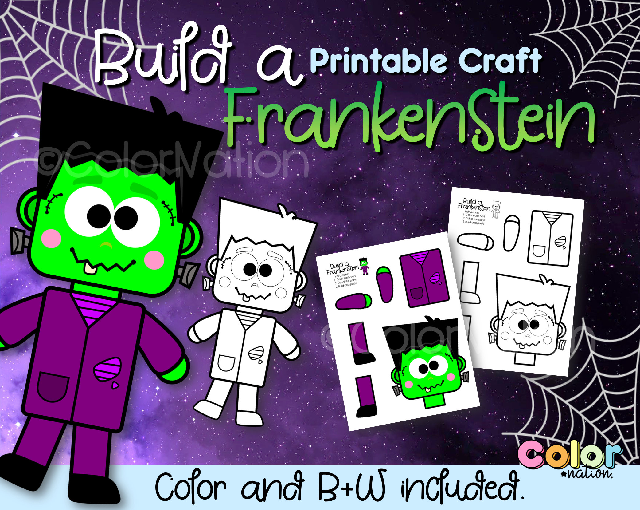 Build a Frankenstein Craft, Halloween Printable Craft for Kids ...