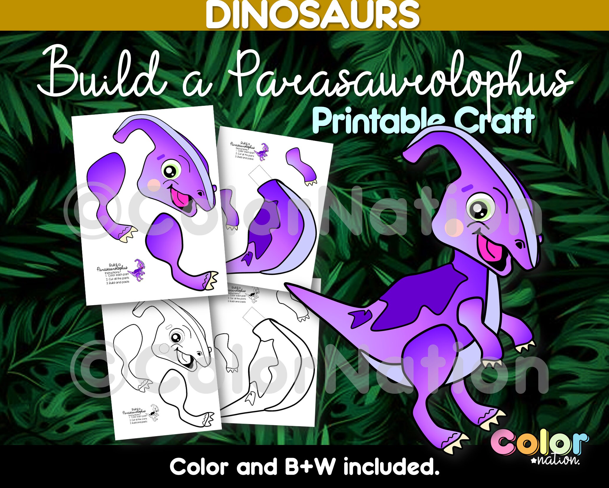 Build a Parasaurolophus Craft - Dinosaur Craft - Prehistoric Activities ...