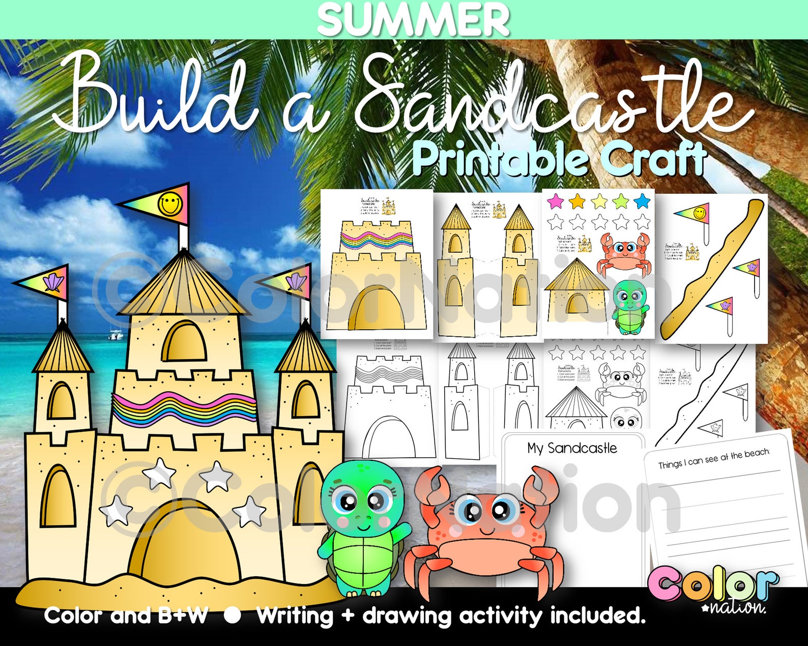 Build a Sandcastle Craft - Summer Coloring Pages - Beach Craft - End of ...