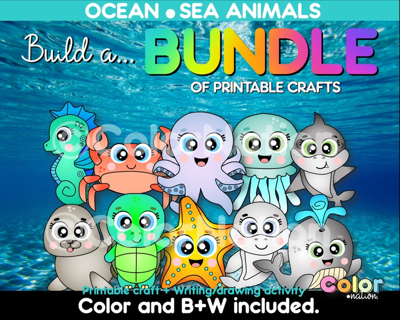 Ocean Animals BUNDLE of Printable Crafts - Uncer the Sea, Seahorse ...