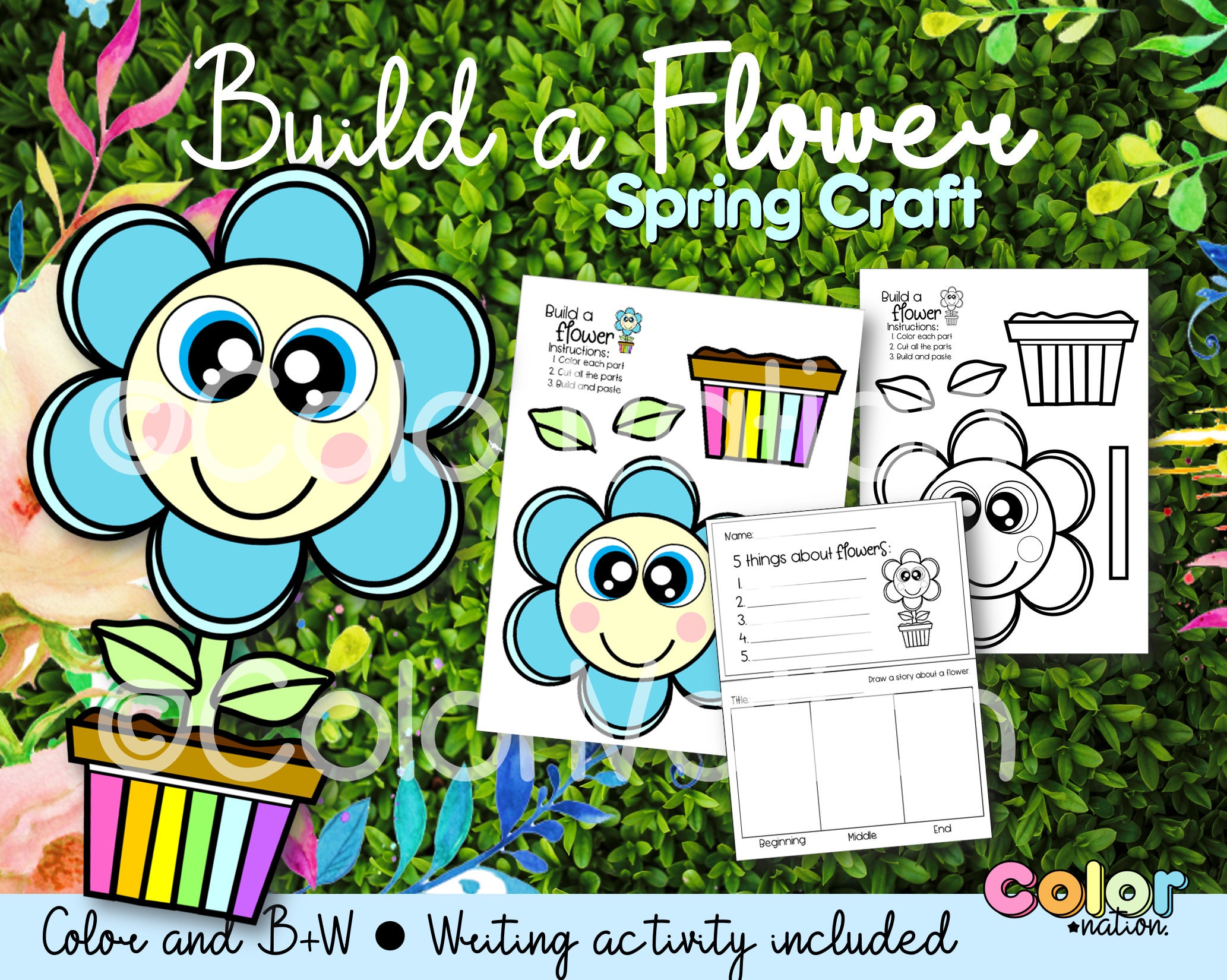 Build a Flower Printable Craft - Spring Coloring Pages - Easter Craft ...