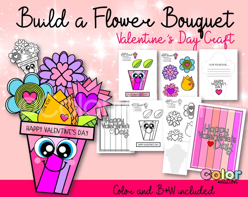 Build a Valentine's Day Flower Bouquet Printable Craft - February ...
