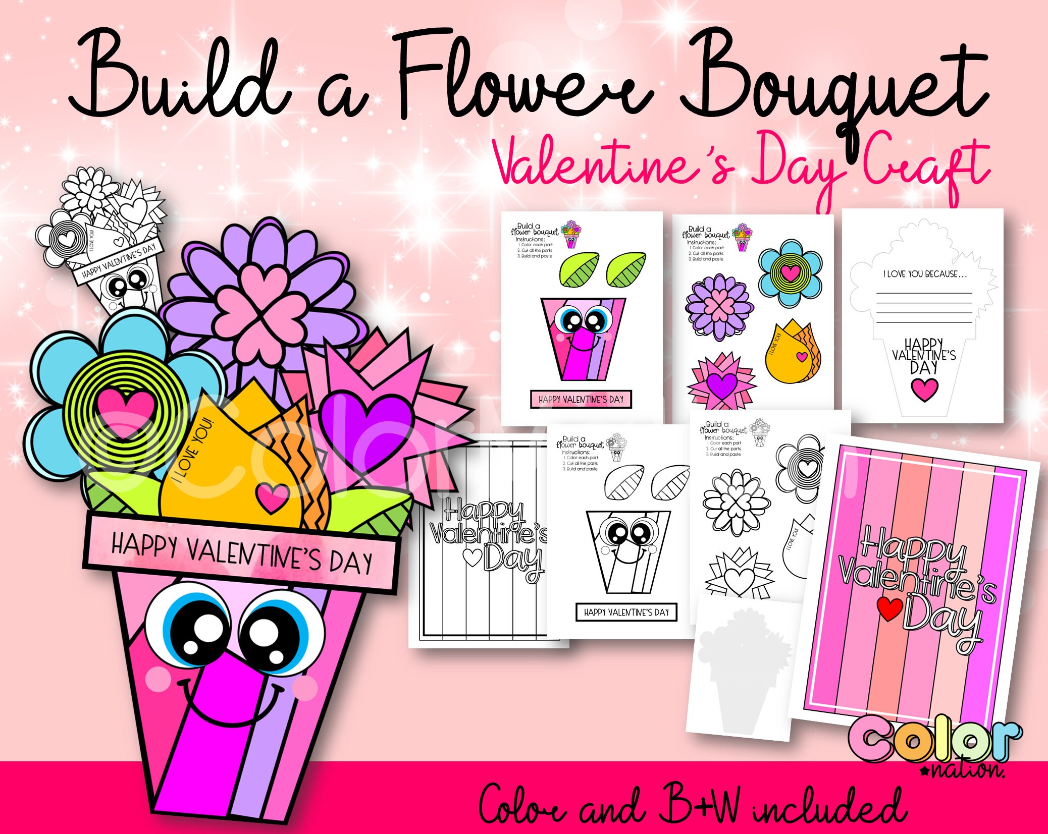 Build a Valentine's Day Flower Bouquet Printable Craft February ...