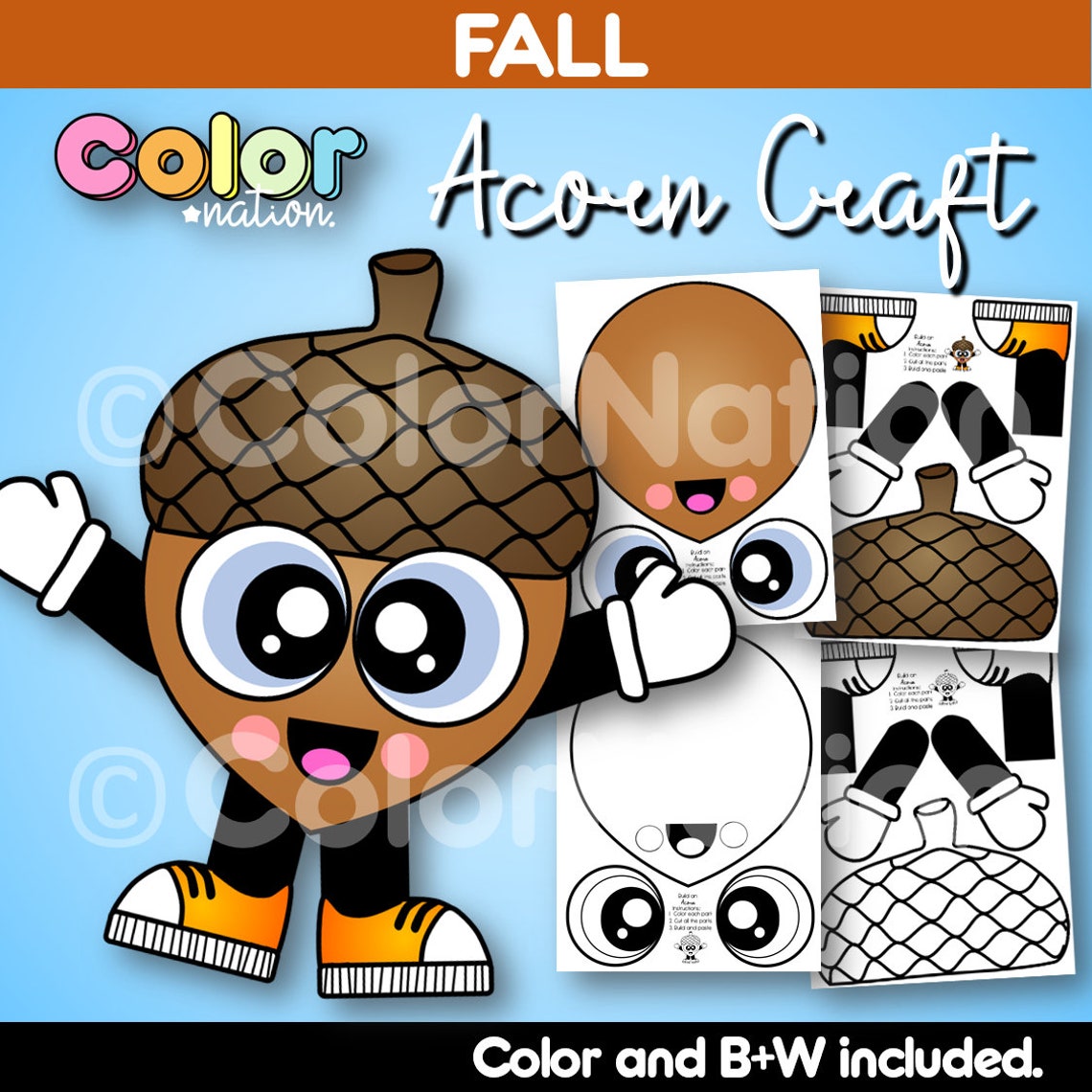 Fall Crafts Bundle Leaf Acorn Mushroom Name Craft Kindergarten Bulletin ...