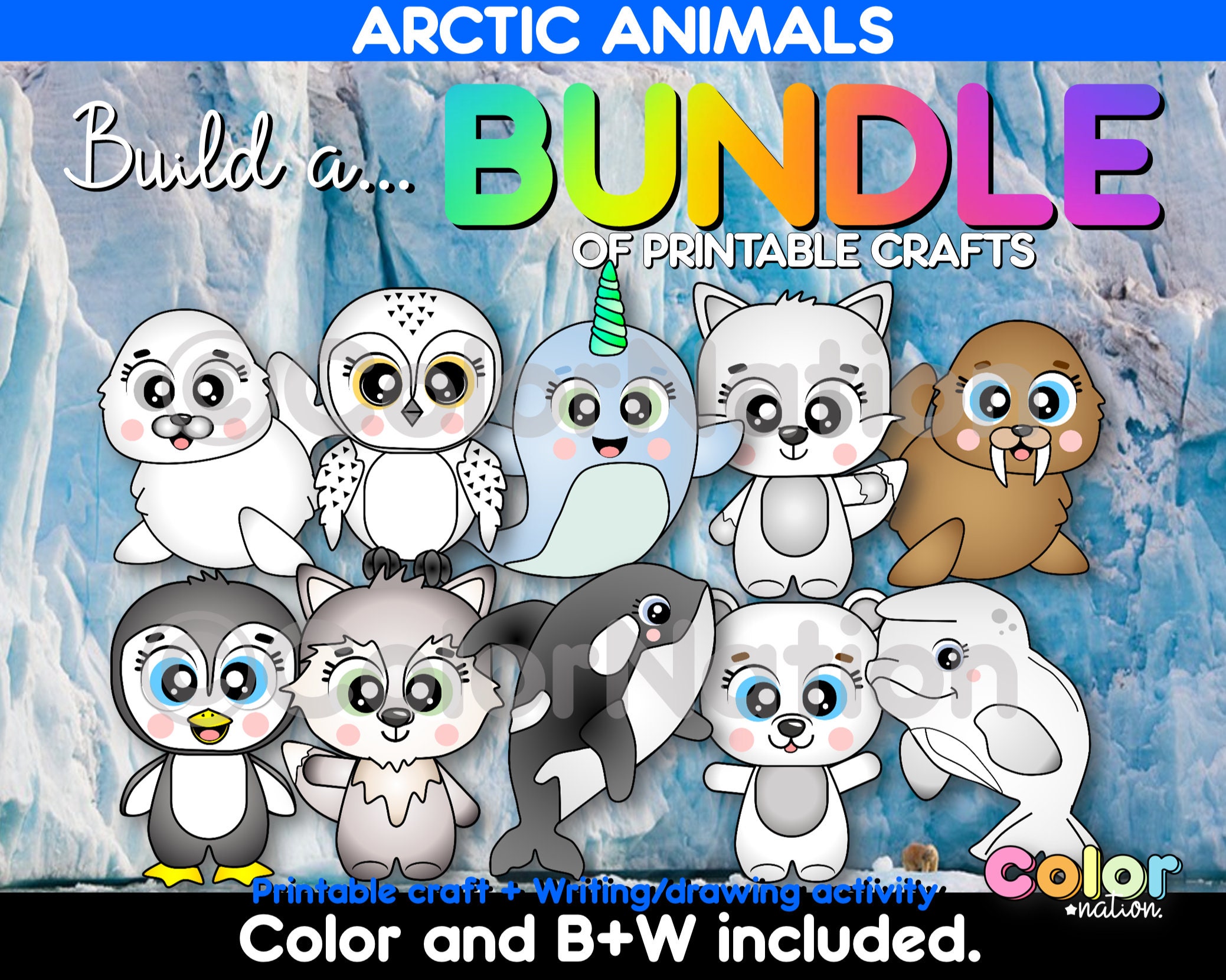 Arctic Animals BUNDLE of Printable Crafts -antartic Coloring, Harp Seal ...