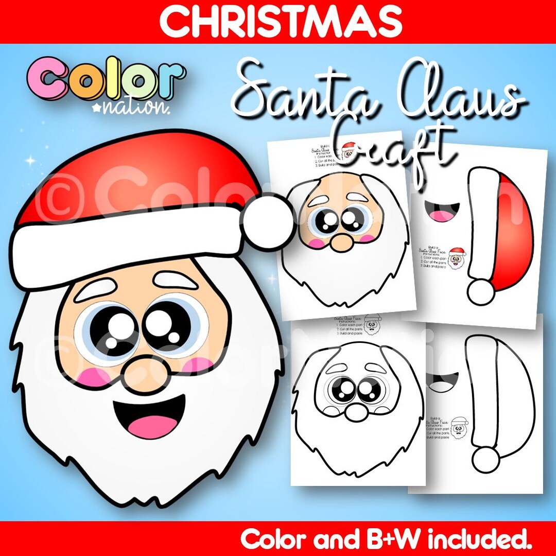 Christmas Santa Face Mask Craft Bulletin Board December Kindergarten ...