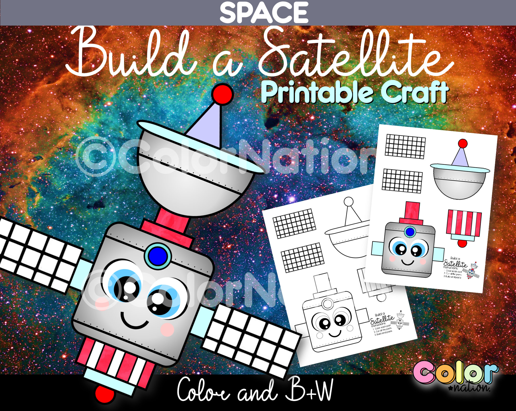 Build a Space Satellite Printable Craft - Outer Space Coloring Pages - Etsy