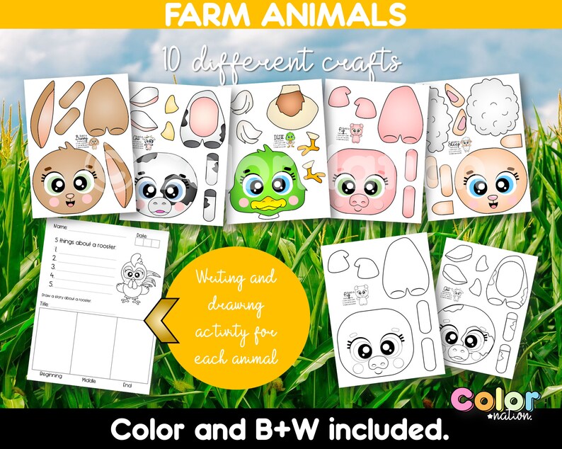 Farm Animals BUNDLE of Printable Crafts - Coloring Pages - Goat ...