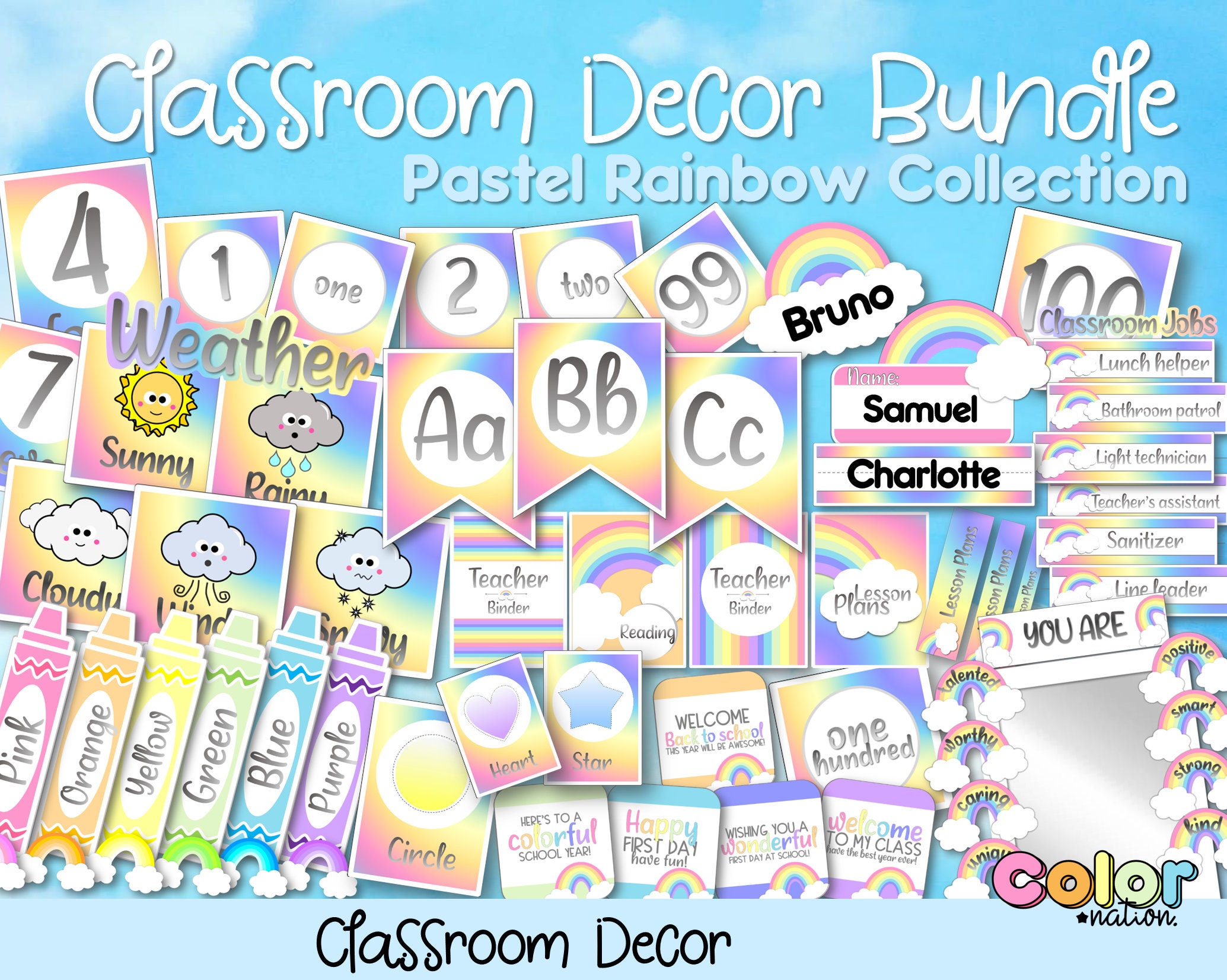 Classroom Decor Bundle Pastel Rainbow Collection Bulletin Board ...