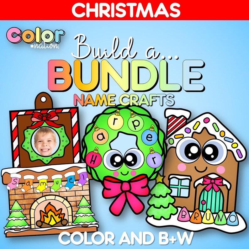 Christmas Name Craft Bundle, Gingerbread House, Wreath, Chimney ...