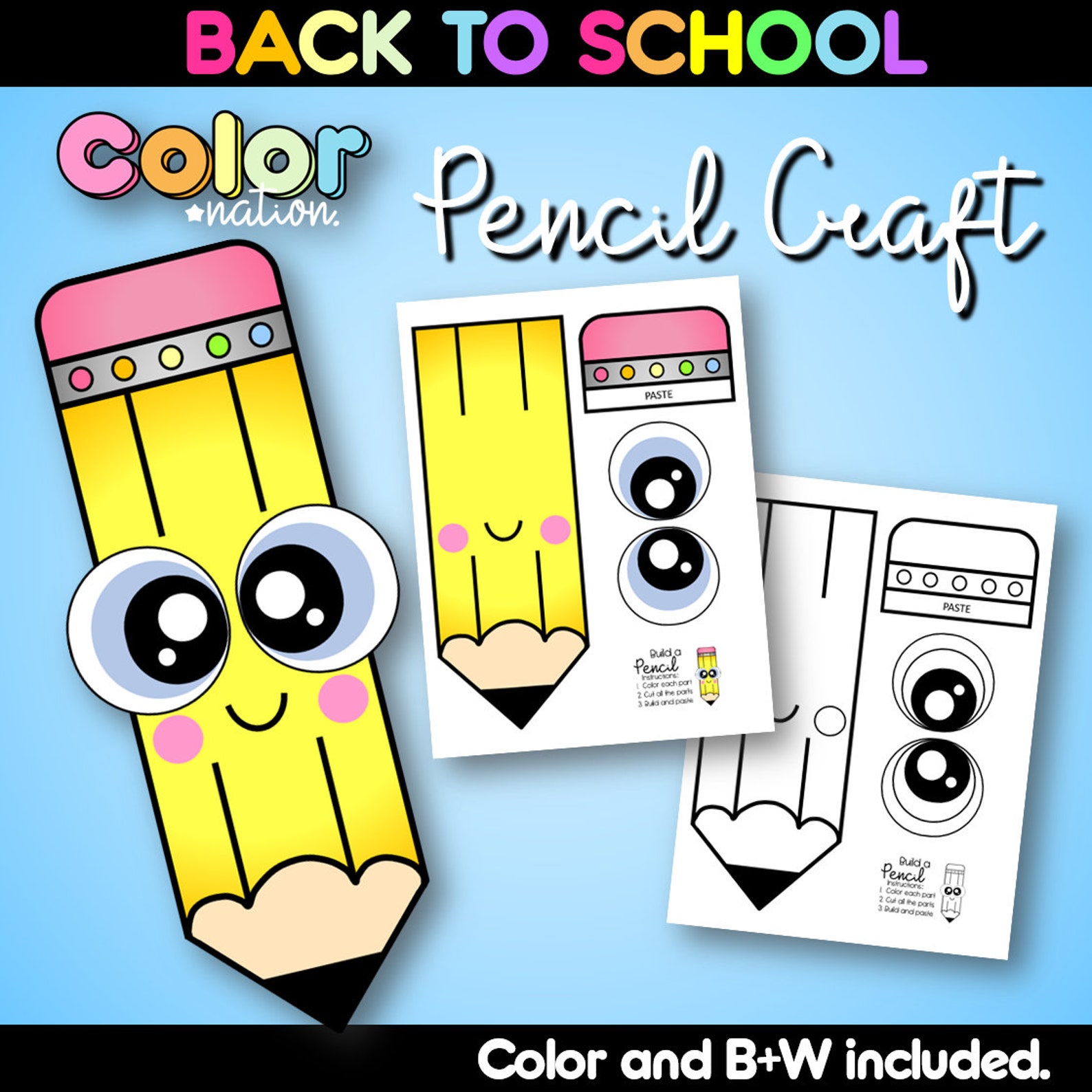 Back to School Pencil Craft Kindergarten Bulletin Board Activity Door ...