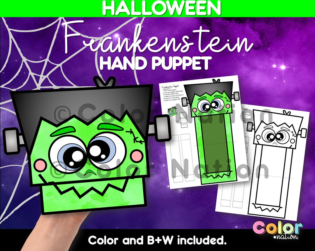 Frankenstein Hand Puppet Craft - Halloween Coloring Pages - Spooky ...