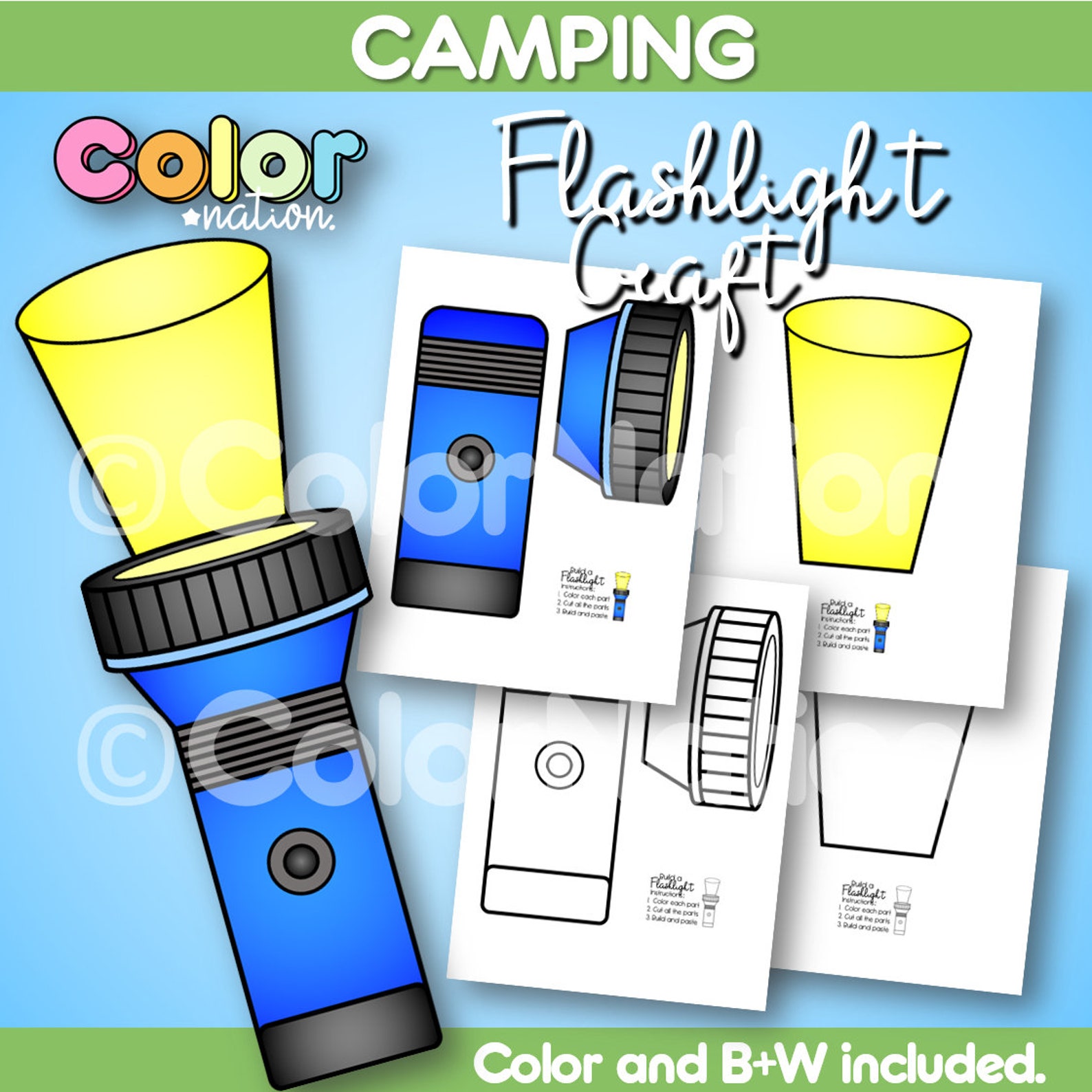 Flaslight Craft Camping Day Theme Activities Summer Bulletin Board - Etsy
