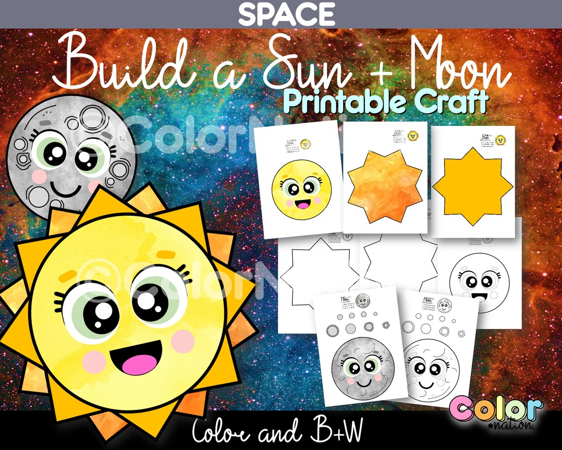 Build a Sun + Moon Printable Craft - Outer Space Coloring Pages - Solar ...