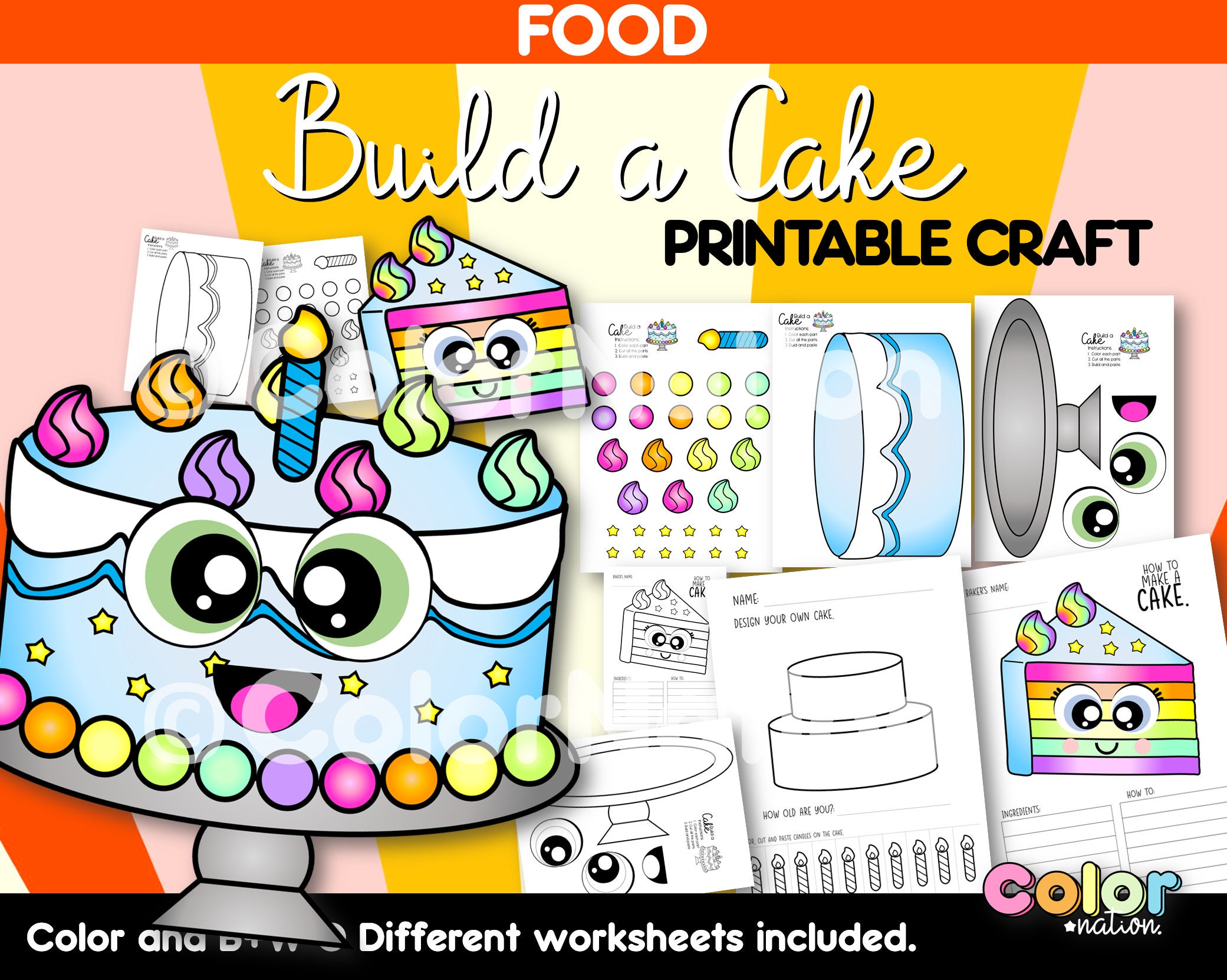 Build a Cake Printable Craft - Food Craft - Chef for a Day - Summer - Etsy
