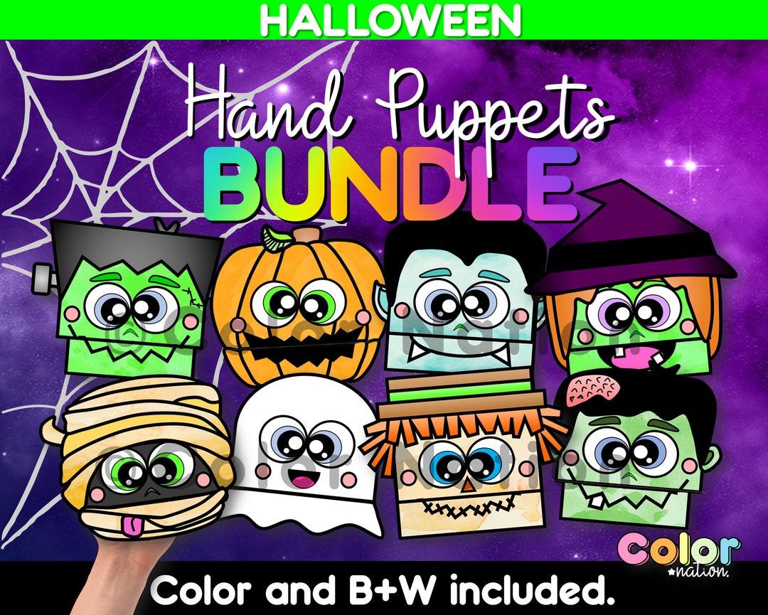 Halloween Hand Puppets BUNDLE Craft - Coloring Pages - Spooky ...