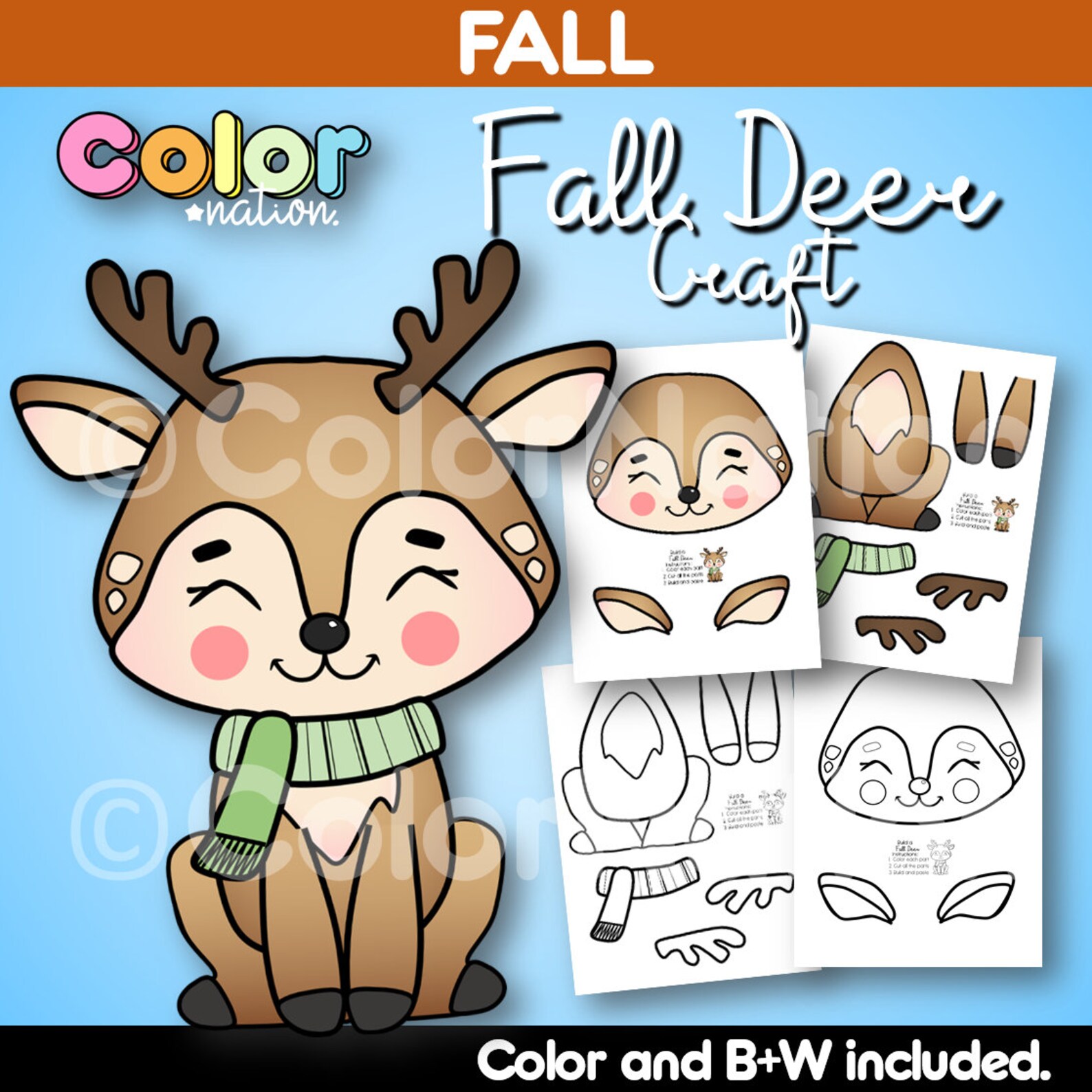 Fall Crafts Bundle Fox Deer Raccoon Autumn Kindergarten Bulletin Board ...