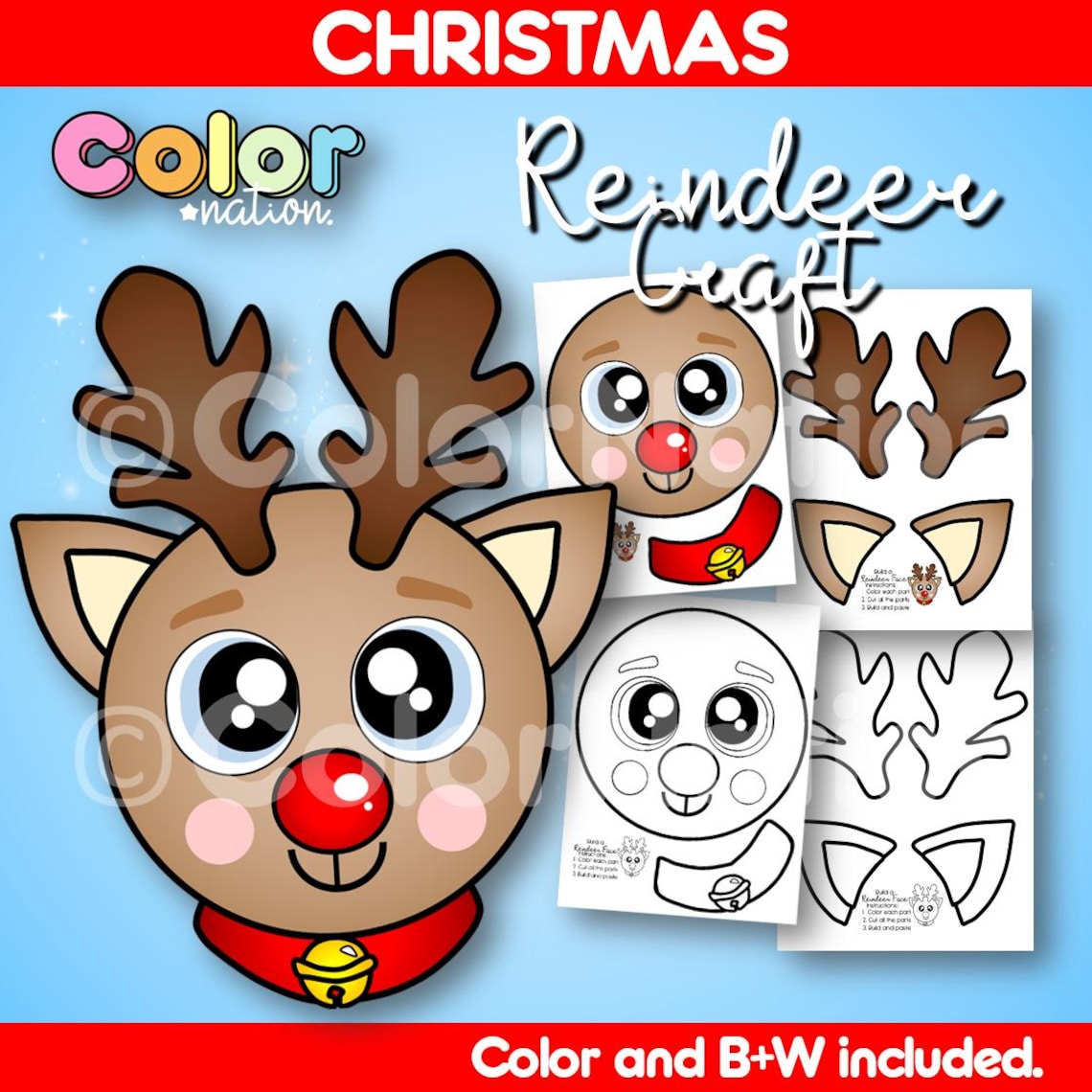 Christmas Reindeer Face Mask Craft | December Activity (PDF) - Etsy