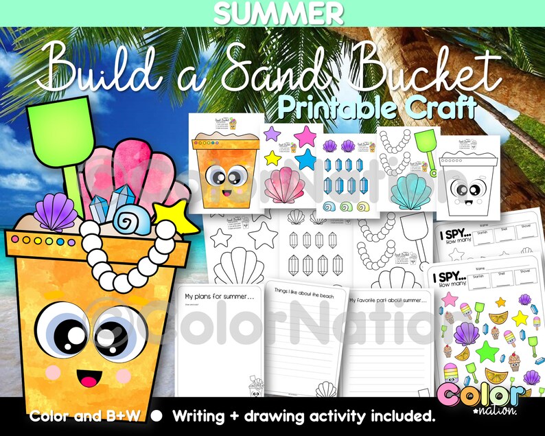 Build a Sand Bucket Craft End of the Year Summer Coloring - Etsy
