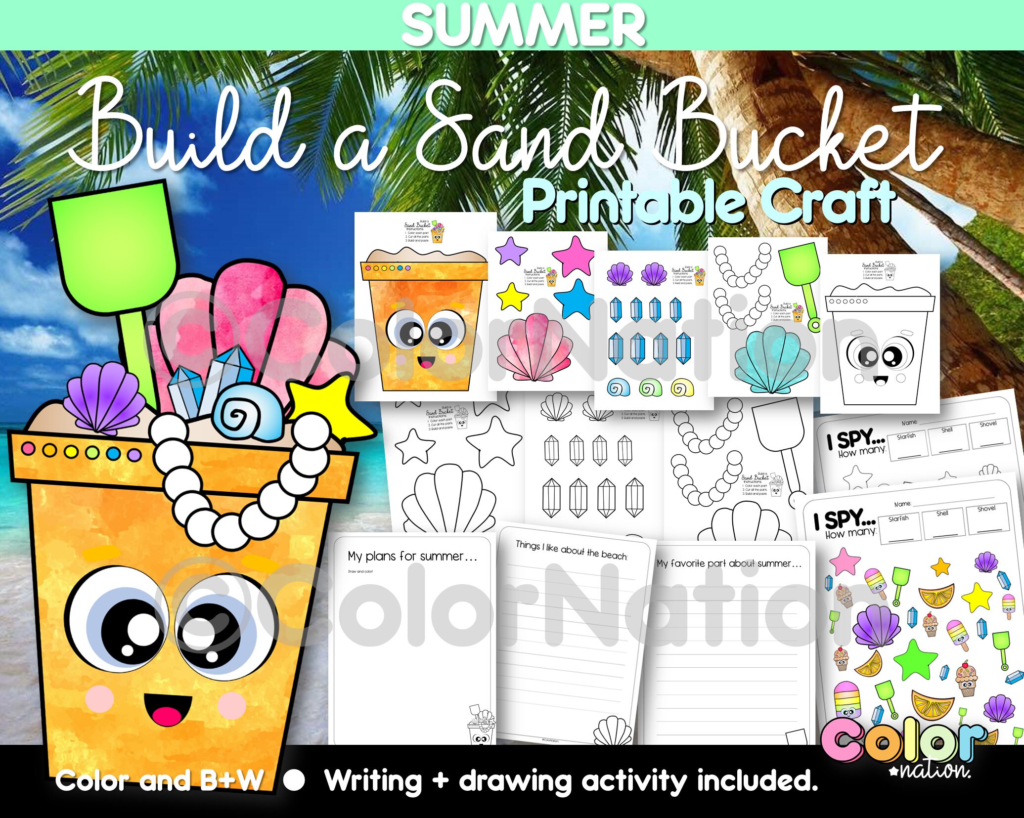 Build a Sand Bucket Craft - End of the Year - Summer Coloring Pages - I ...