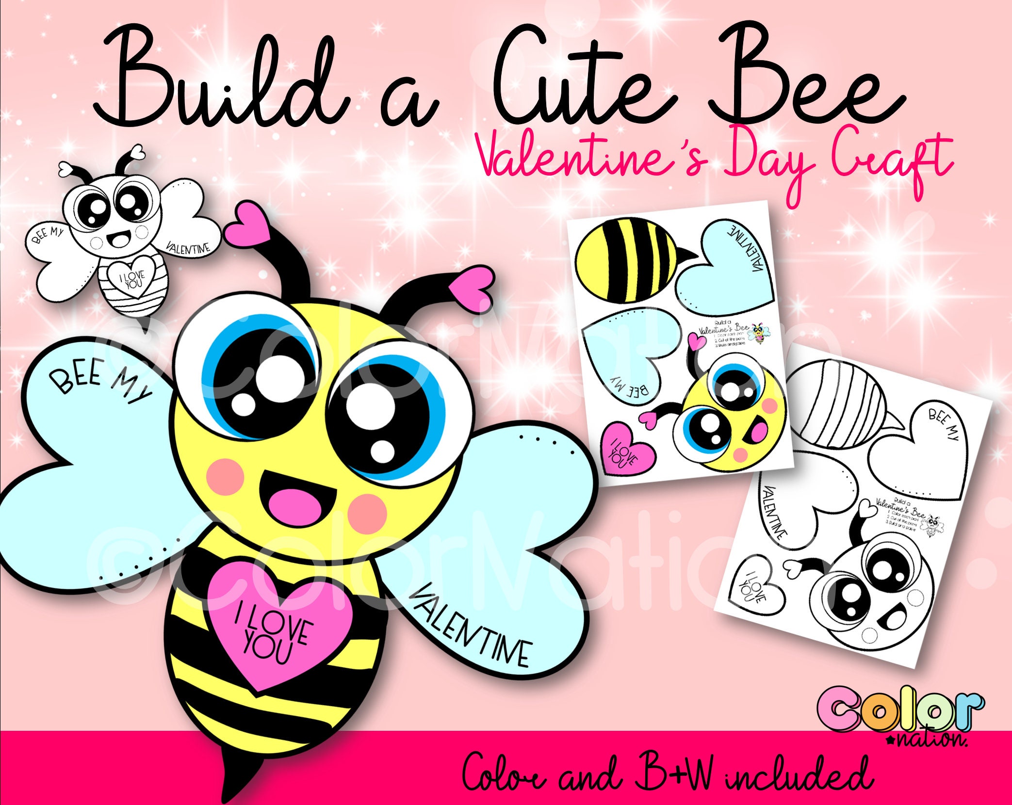Build a Cute Bee Valentine's Day Printable Craft - February Coloring ...