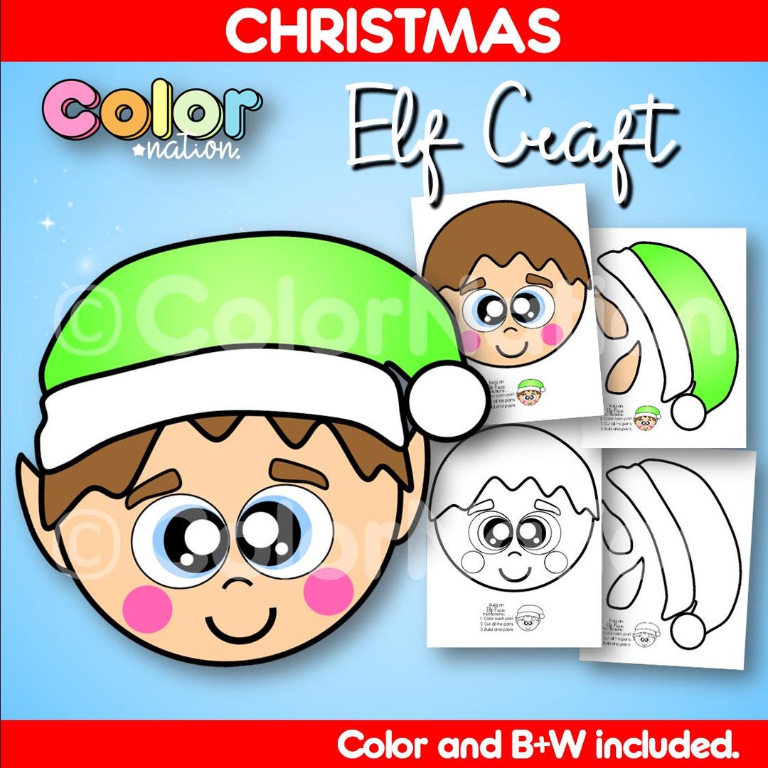 Christmas Elf Face Mask Craft Bulletin Board December Kindergarten ...