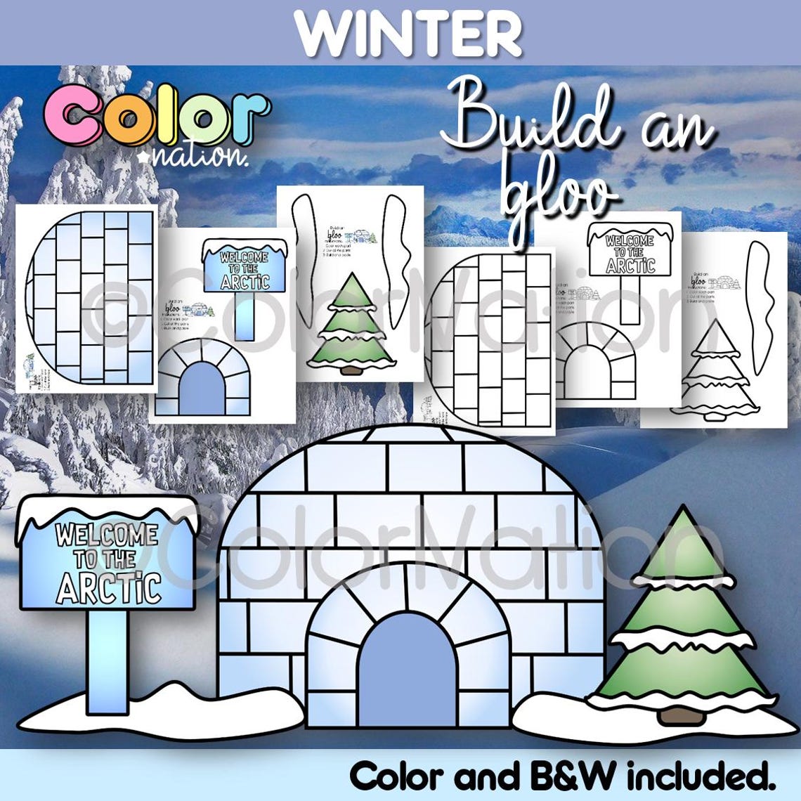 Winter Craft BUNDLE Eskimo Snowflake Igloo Winter Activities Bulletin ...