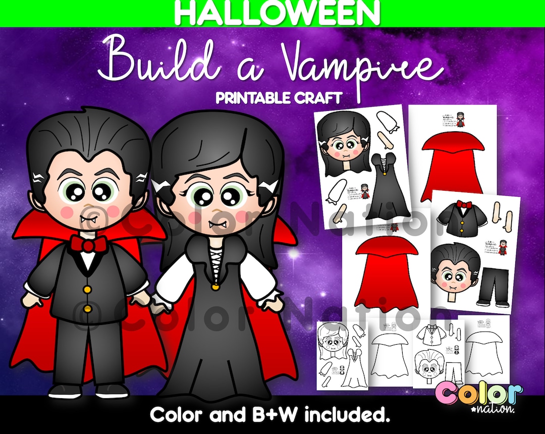Build a Vampire Printable Craft, Halloween Activities, October Coloring ...