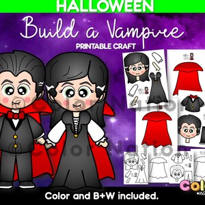 Build a Vampire Printable Craft, Halloween Activities, October Coloring ...