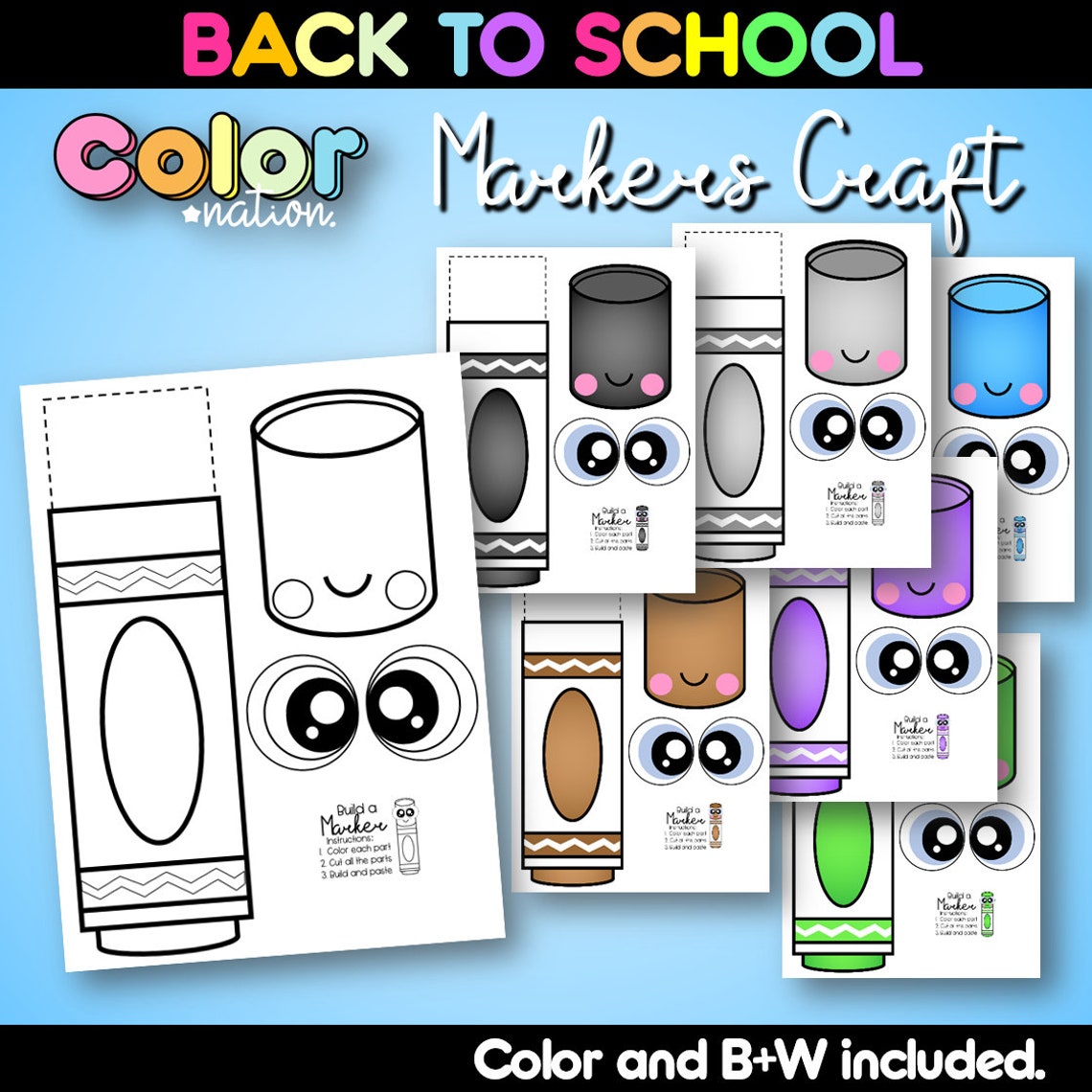 Back to School Markers Craft Kindergarten Bulletin Board Activity Door ...