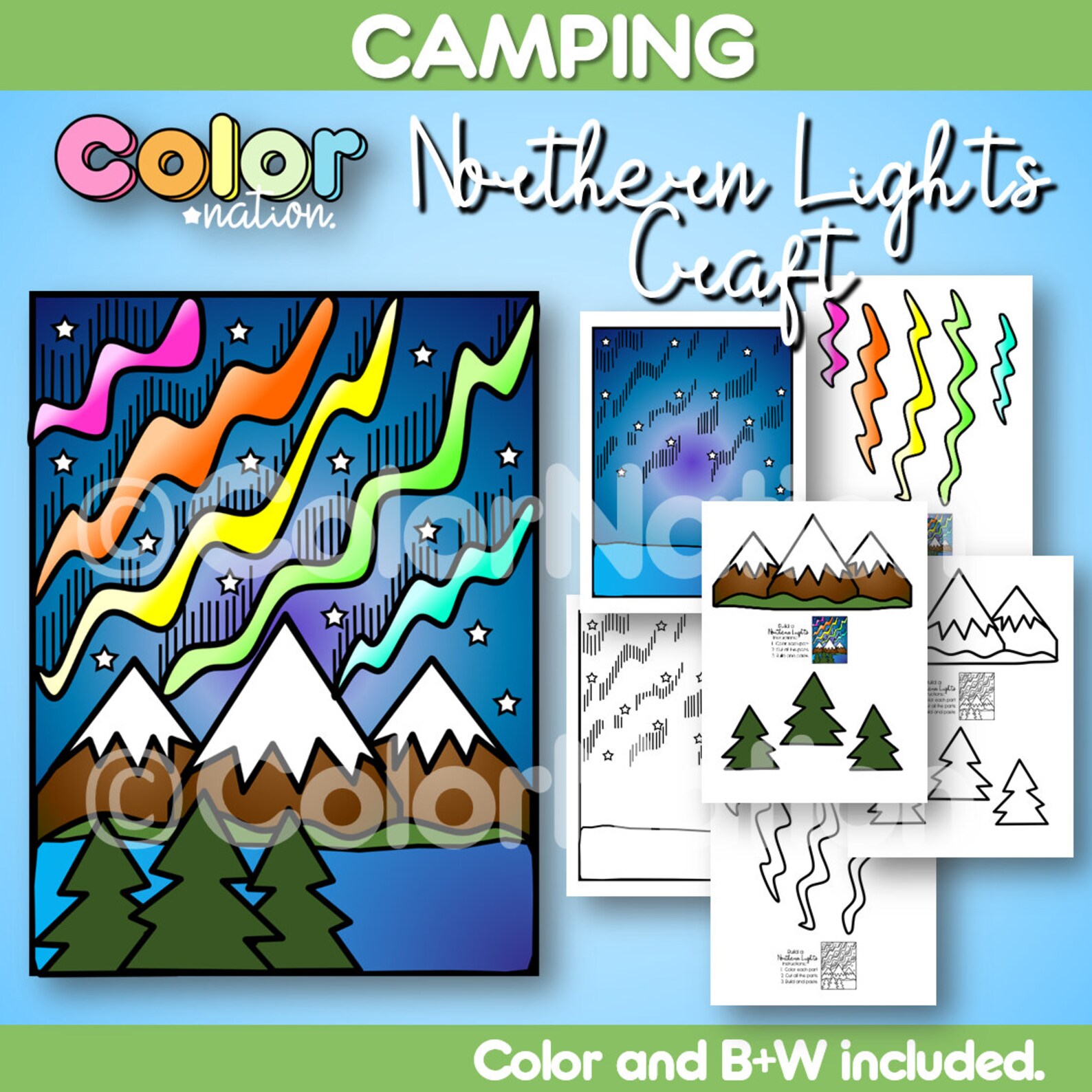 Northern Lights Craft | Camping Day Theme Activities | Summer Bulletin ...