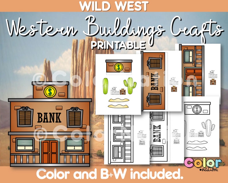 Western Buildings Craft | Wild West Activities | Saloon, Bank, Sheriff ...