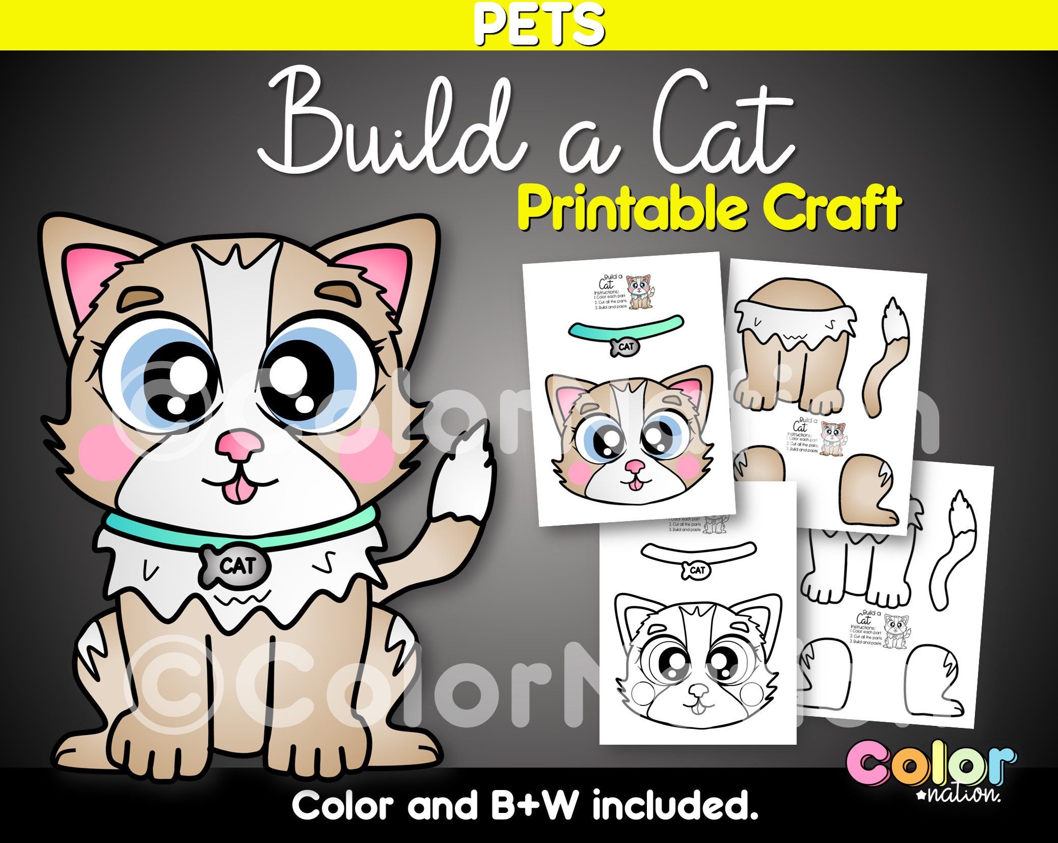 Build a Cat Craft - Pets Activity - Class Pet - Domestic Animals - Etsy