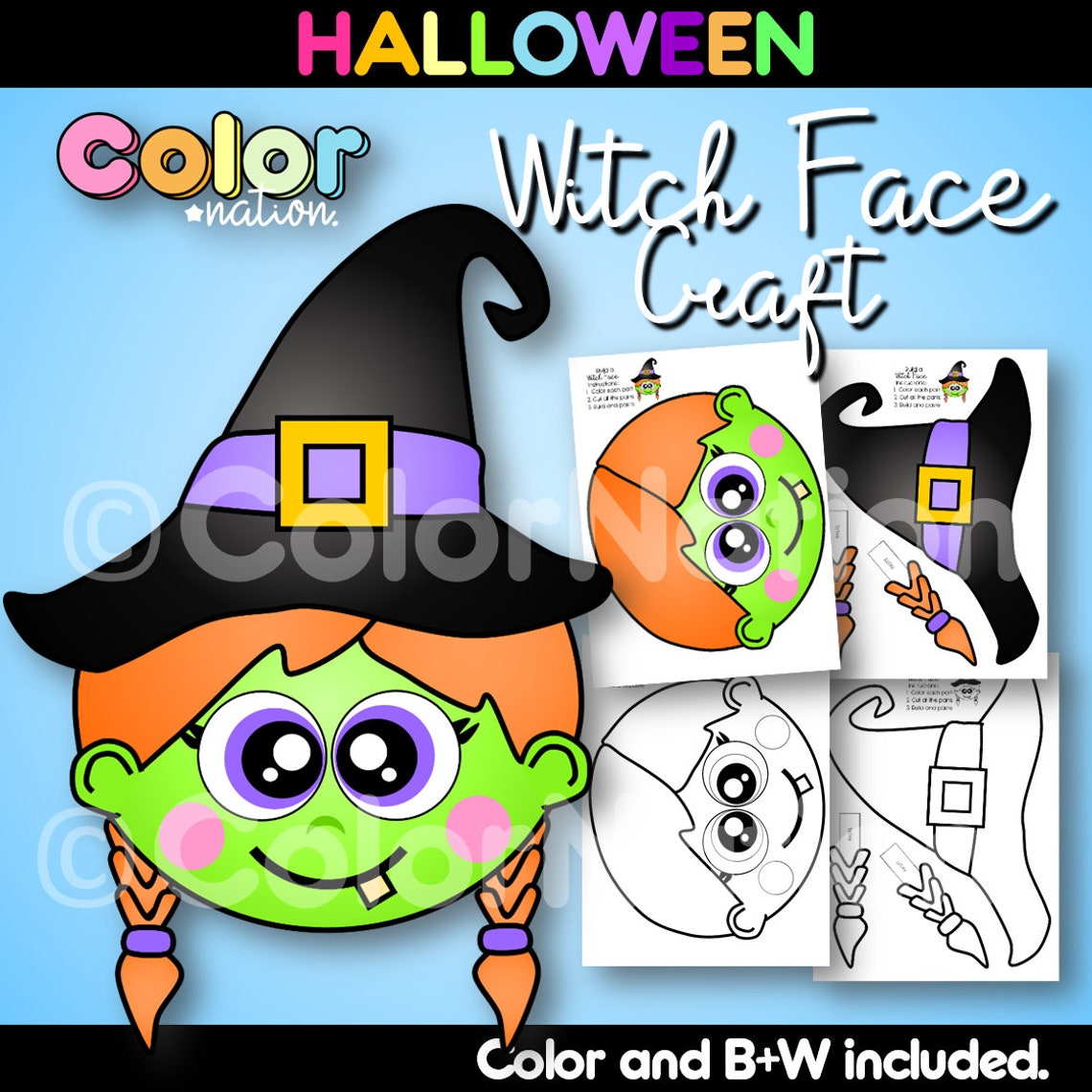 Witch Face Craft | Halloween Bulletin Board | October Kindergarten ...
