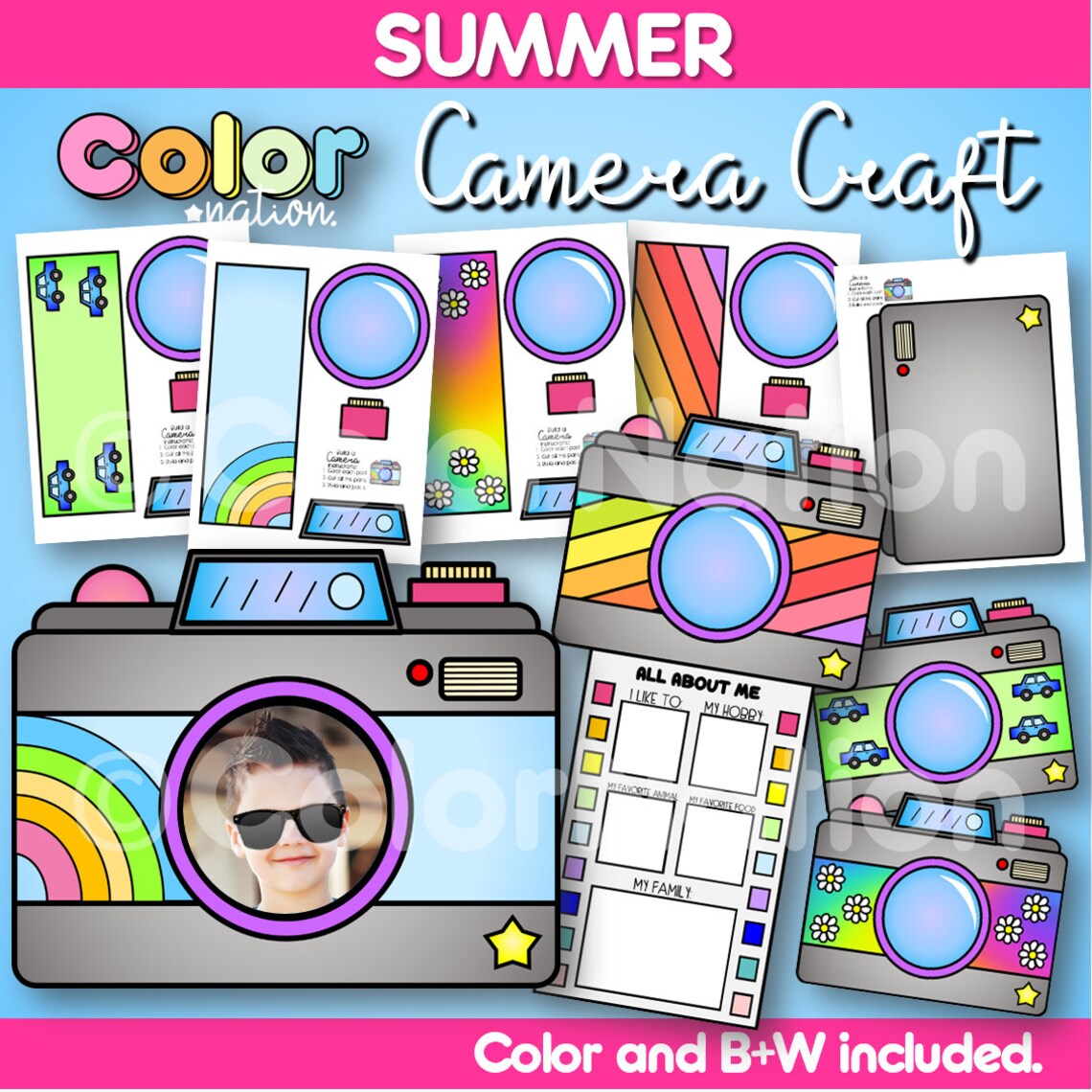 Camera Craft: All About Me - Summer Printable Worksheets (PDF) - Etsy