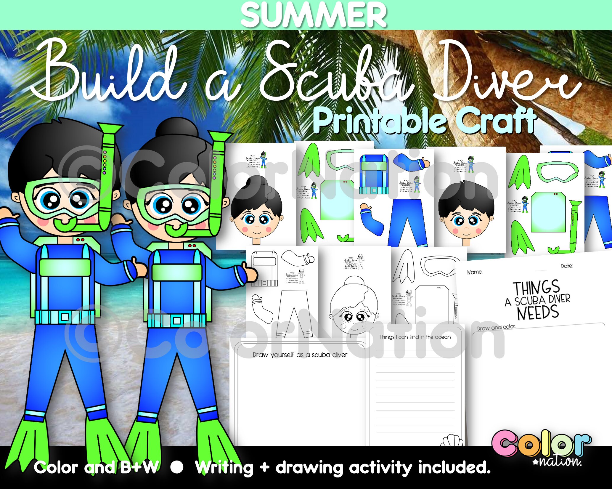 Build a Scuba Diver Craft - Summer Coloring Pages - Ocean Activity ...