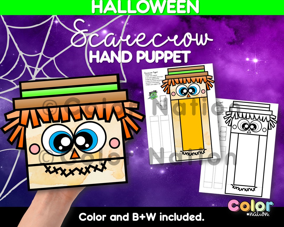 Scarecrow Hand Puppet Craft - Halloween Coloring Pages - Spooky ...