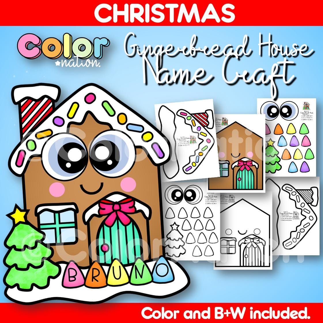 Christmas Name Craft Bundle, Gingerbread House, Wreath, Chimney ...