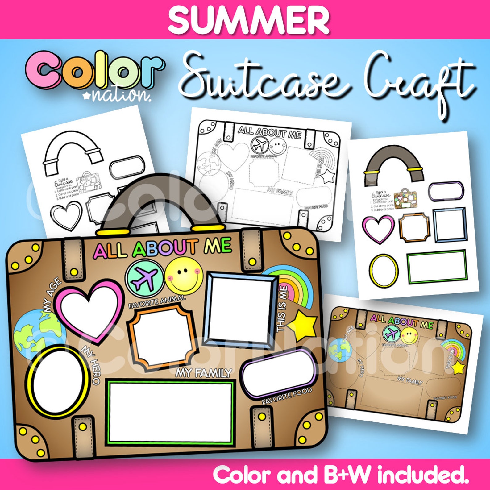All About Me Suitcase Summer Craft Back to School Writing Activities ...