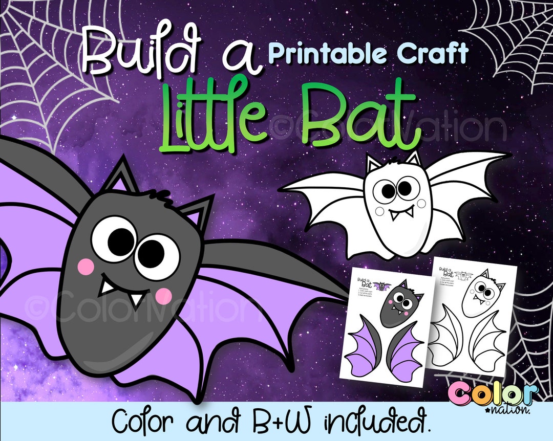 Build a Little Bat Craft, Halloween Printable Craft for Kids, Halloween ...
