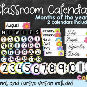 Classroom Calendar Display PRINT & CURSIVE Included | Months of the ...