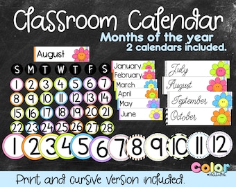 BUNDLE Calendar Months and Numbers Rainbow Themed Classroom - Etsy