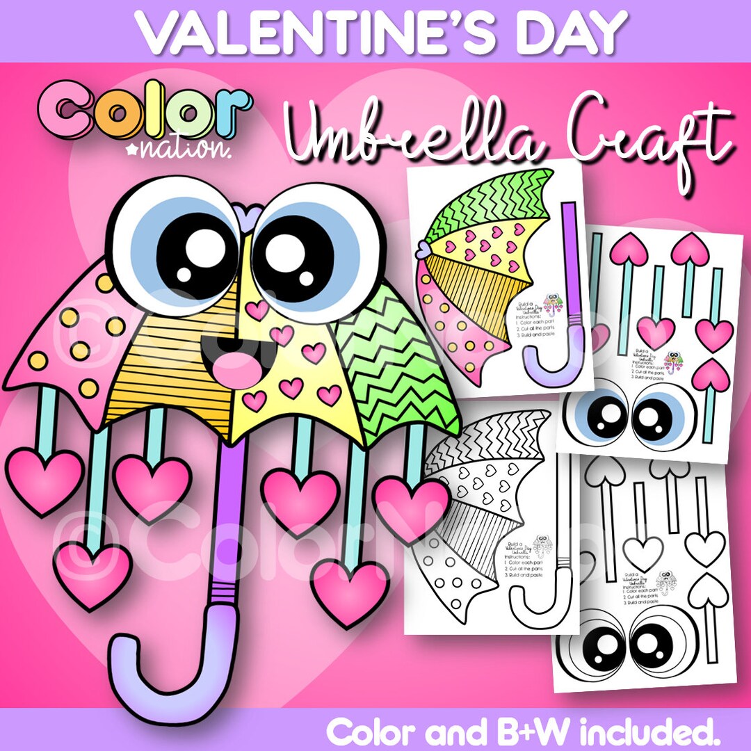 Valentine's Day Umbrella Heart Rain Craft, February Activities ...