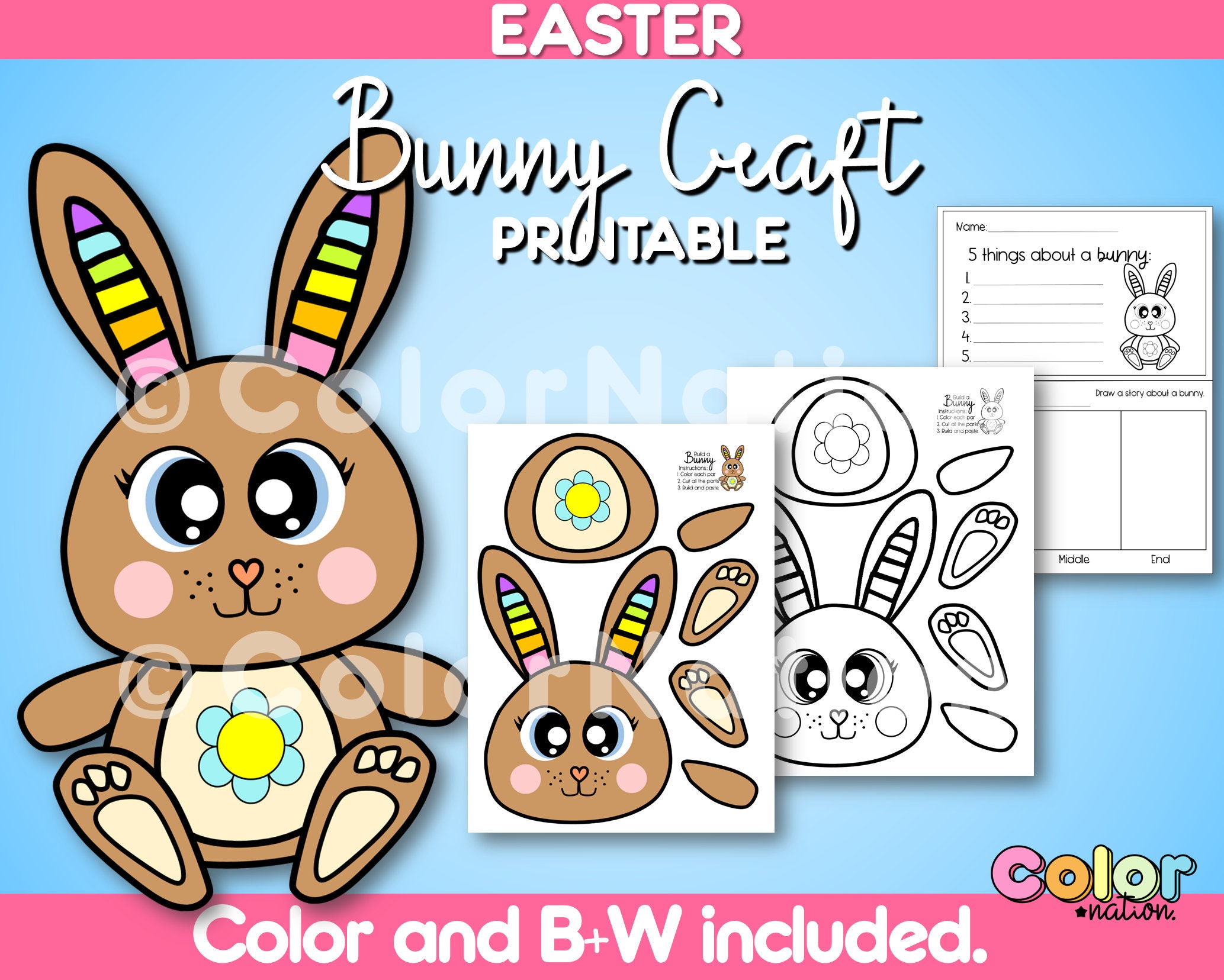 Spring Bunny Craft Activity | Easter Coloring Pages | Spring Bulletin ...