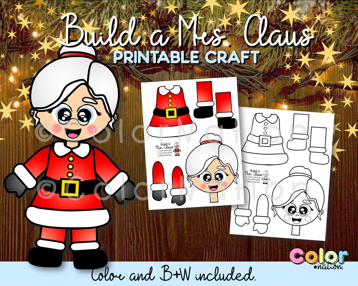 Build a Mrs. Claus Craft Christmas Coloring Pages Winter Craft - Etsy